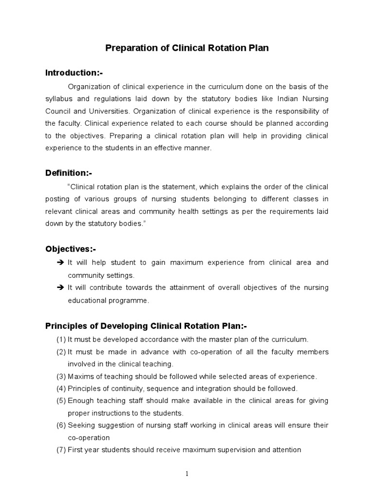 Prepration of clinical rotation Plan.doc | Nursing | Curriculum