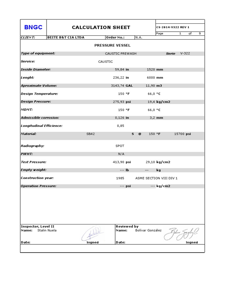 Calculation Sheet: Pressure Vessel | PDF | Mechanical Engineering | Nature