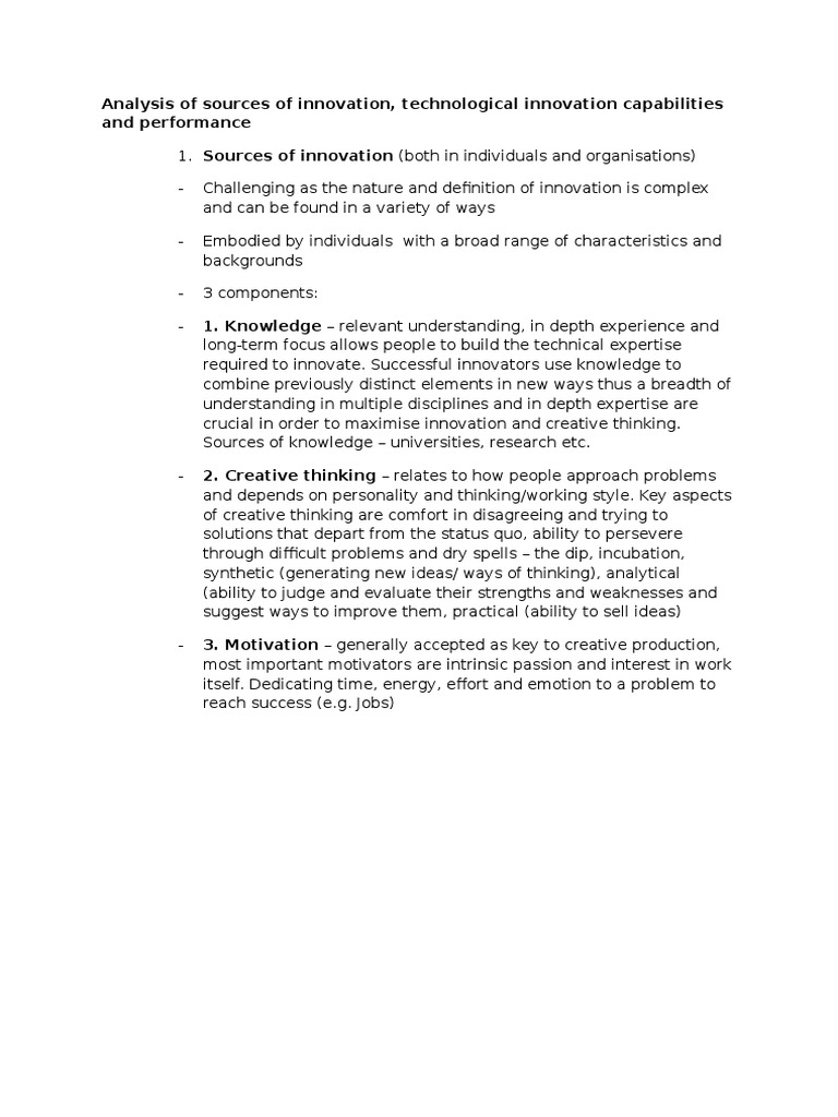 Analysis of Sources of Innovation | Innovation | Creativity