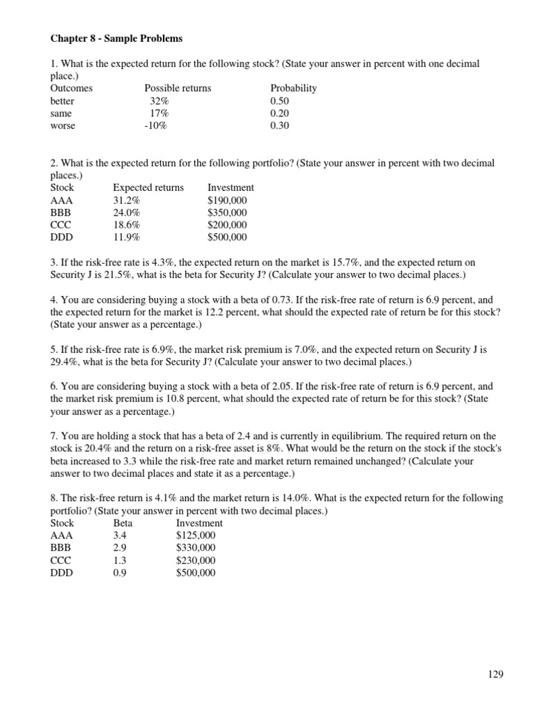 Sample 8 | PDF | Beta (Finance) | Percentage