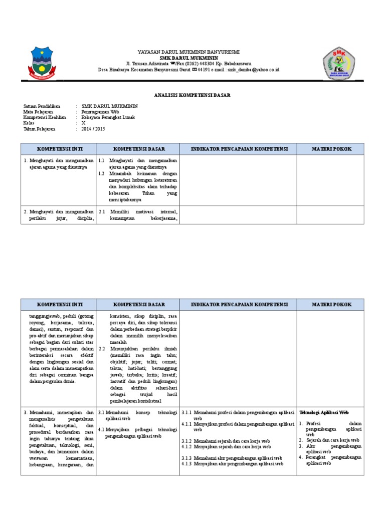 Analisis Indikator KI-KD Pemrograman Web | PDF | Komputer