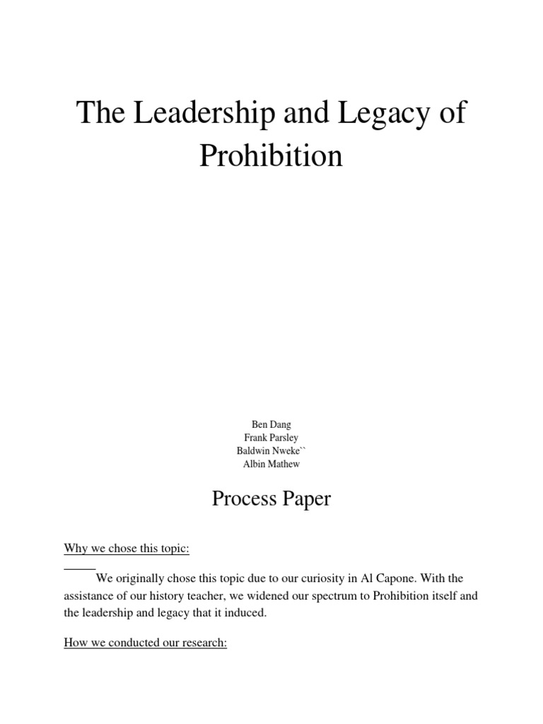The Leadership and Legacy of Prohibition: Process Paper | PDF ...