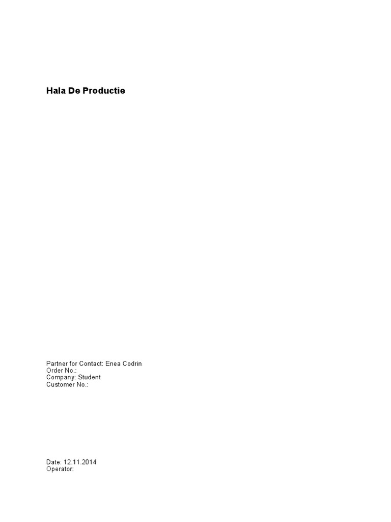 Hala de Productie: Partner For Contact: Enea Codrin Order No.: Company ...