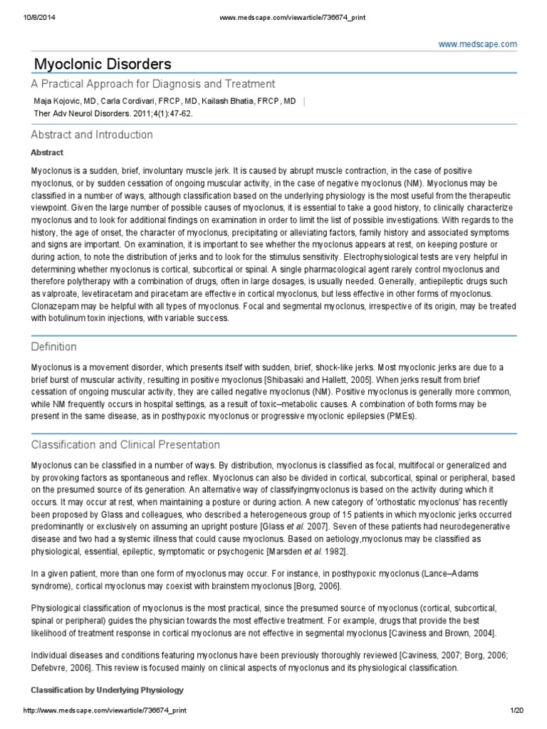 Myoclonic Disorders | PDF | Epilepsy | Neurology