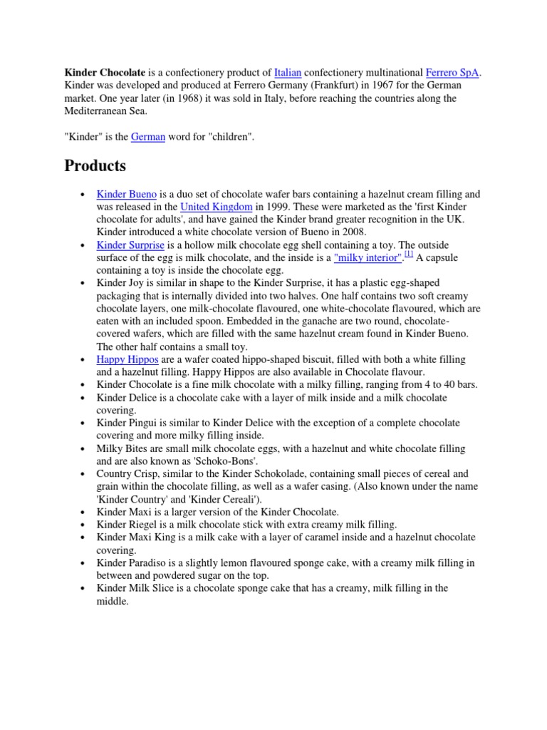 The History and Products of Kinder Chocolate, Ferrero's Iconic ...