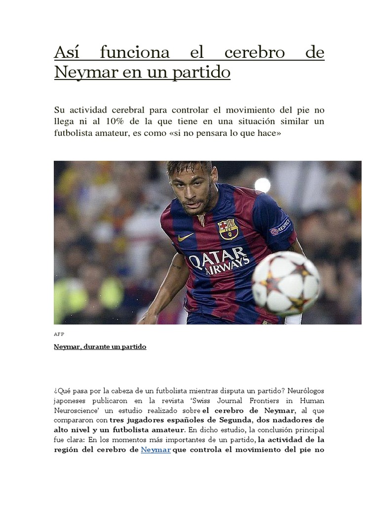 Así Funciona El Cerebro de Neymar en Un Partido | PDF | Cerebro | Memoria