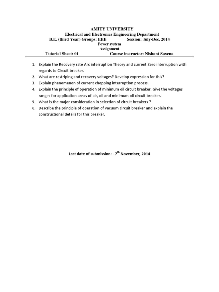 Circuit Breaker Theory Assignment | PDF | Science & Mathematics