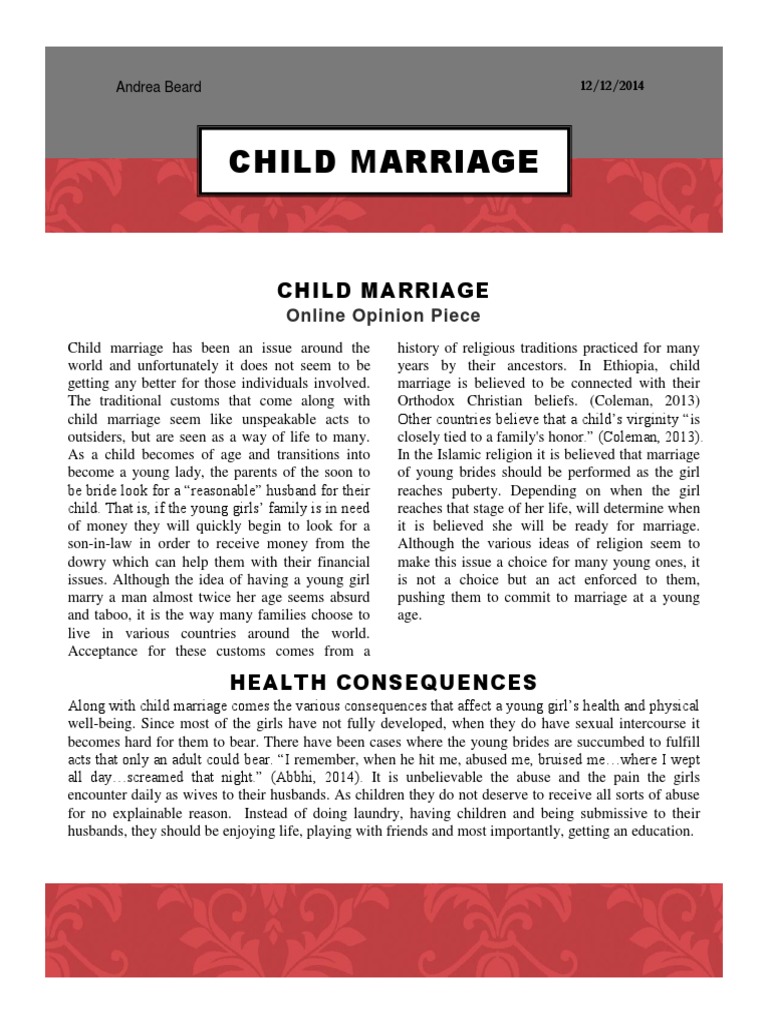 Child Marriage Opinion Piece | PDF | Child Marriage | Marriage