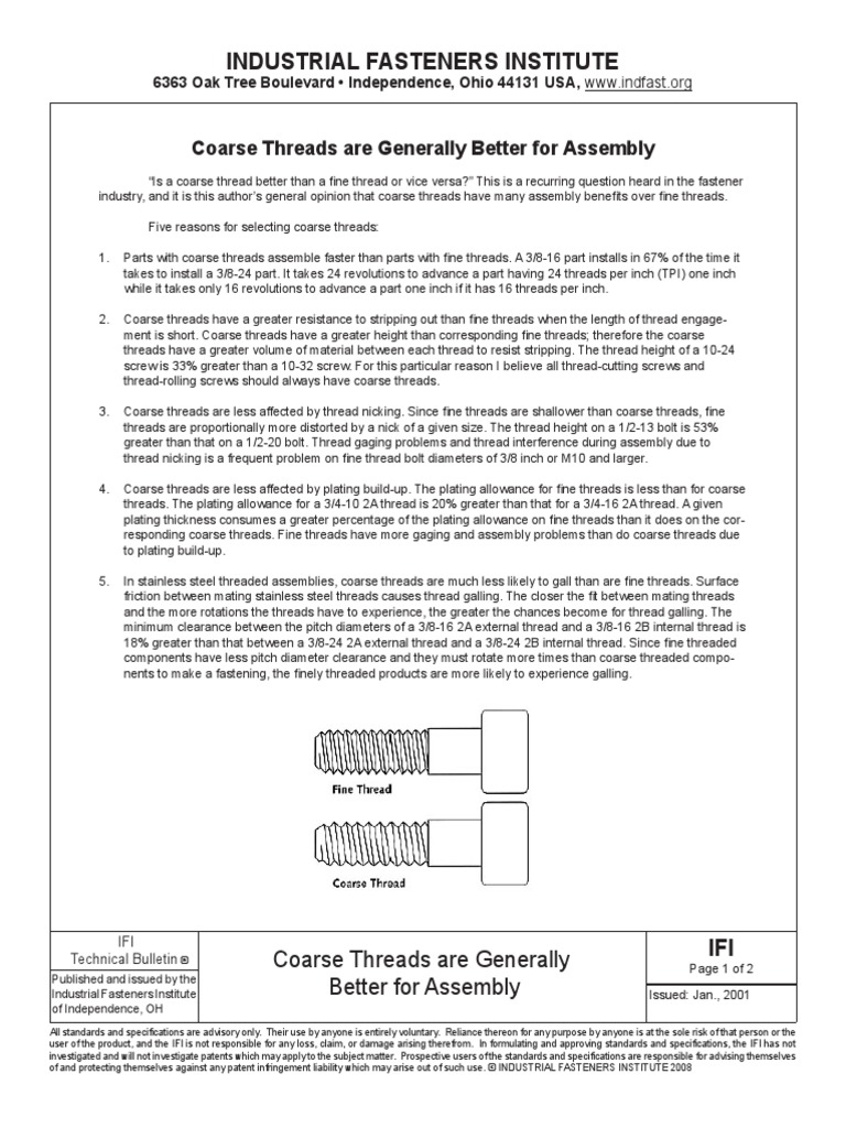 Threads Coarse Vs Fine White - Paper - 08 | PDF | Screw | Mechanical ...