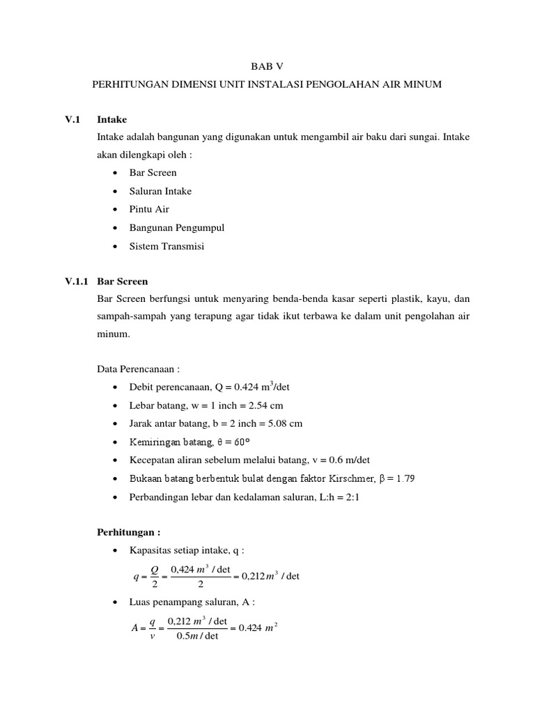 BAB V - Perhitungan Dimensi Unit IPAM | PDF