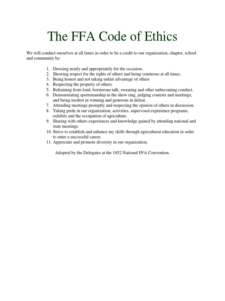 The FFA Code of Ethics | PDF