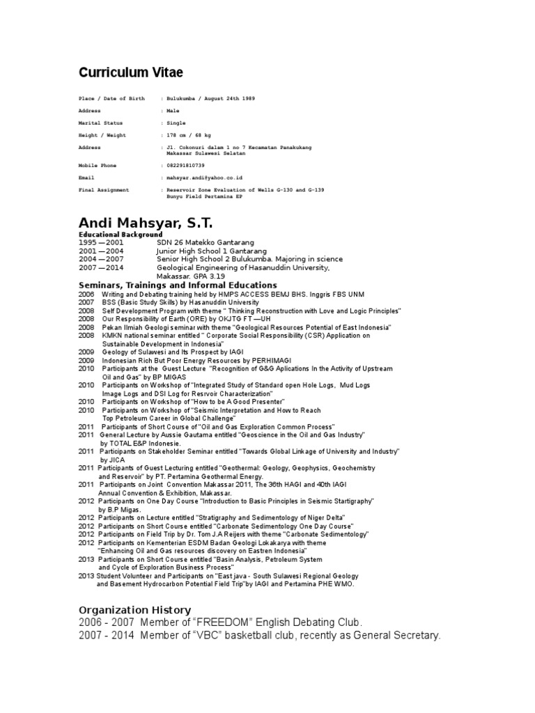 CV Example | PDF | Petroleum Geology | Petroleum