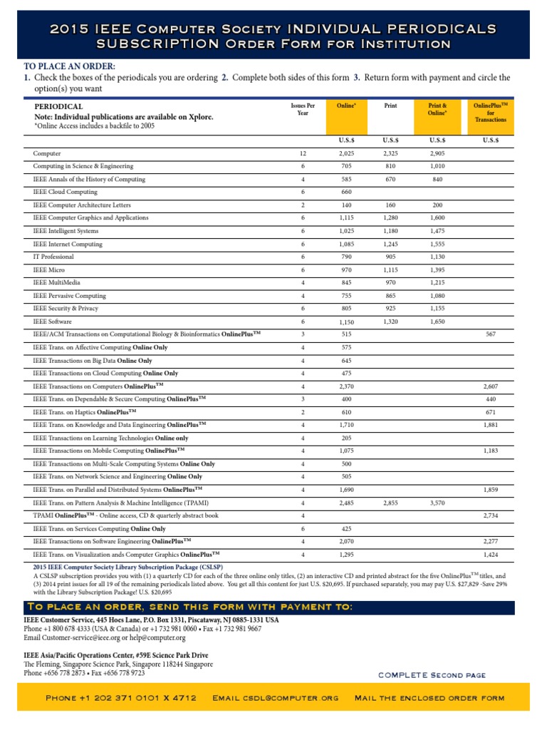 IEEE Computer Society Subscription Guide | PDF | Institute Of ...