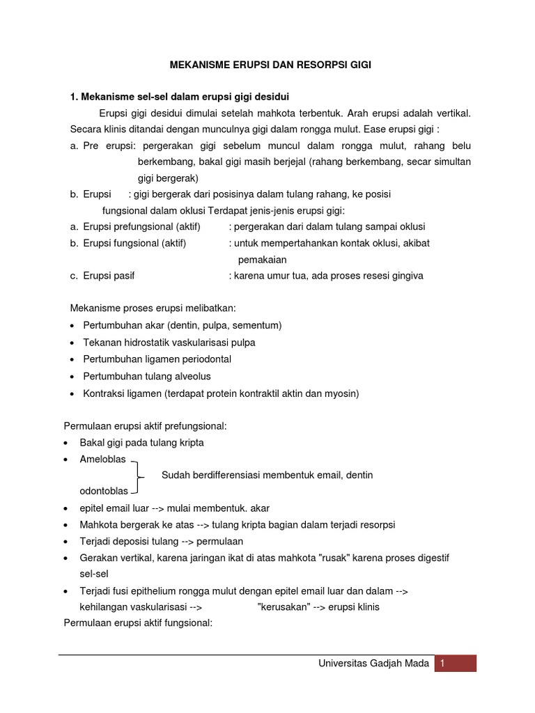 Mekanisme Erupsi Dan Resorpsi Gigi | PDF