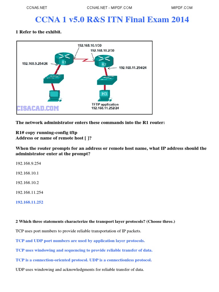Examen Final Ccna1 v5.0 | PDF | Network Switch | Internet Protocol Suite