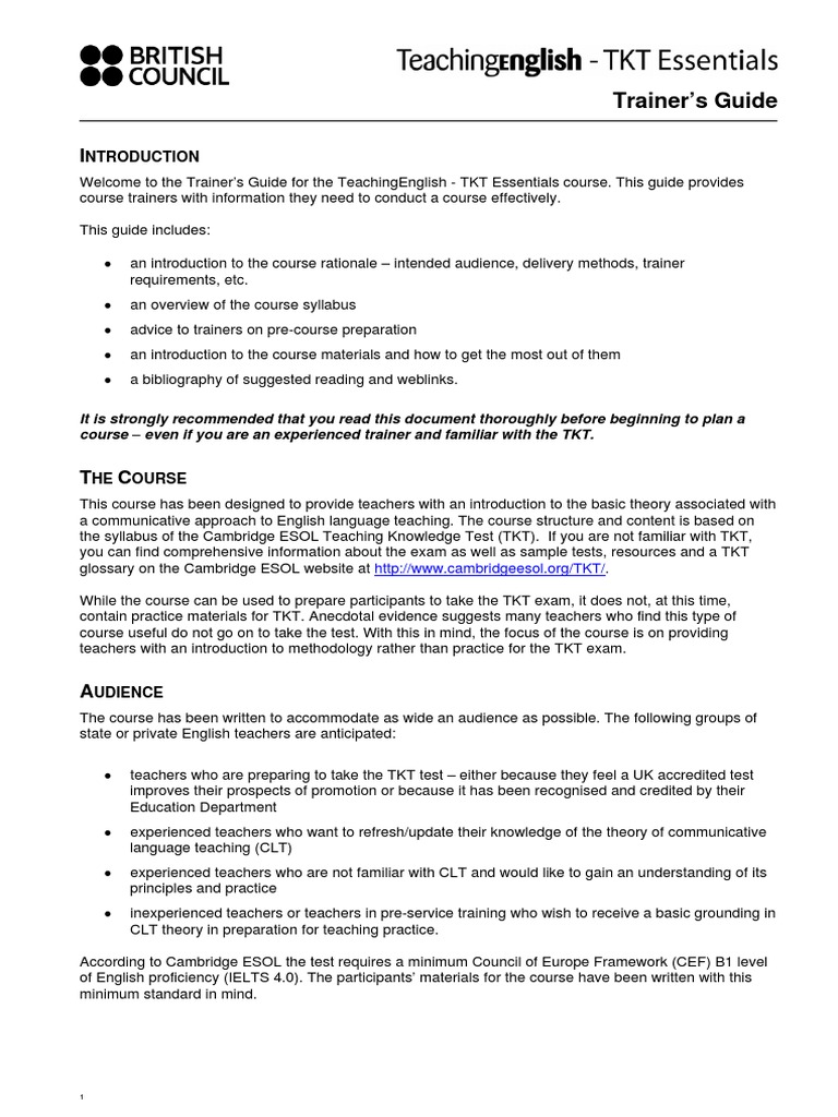 A Guide for Effective Course Delivery: An Overview of the TeachingEnglish - TKT Essentials ...