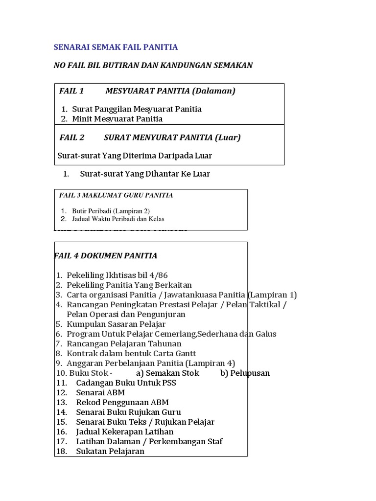 Kandungan Fail Panitia | PDF