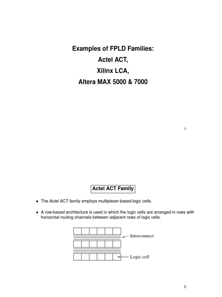 Examples of FPLD Families: Actel ACT, Xilinx LCA, Altera MAX 5000 ...