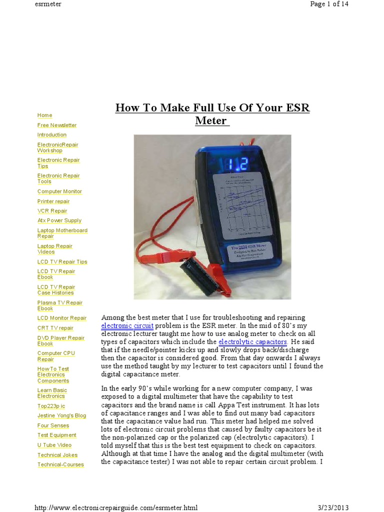 How To Get The Most From Your ESR Meter | PDF | Capacitor | Inductor