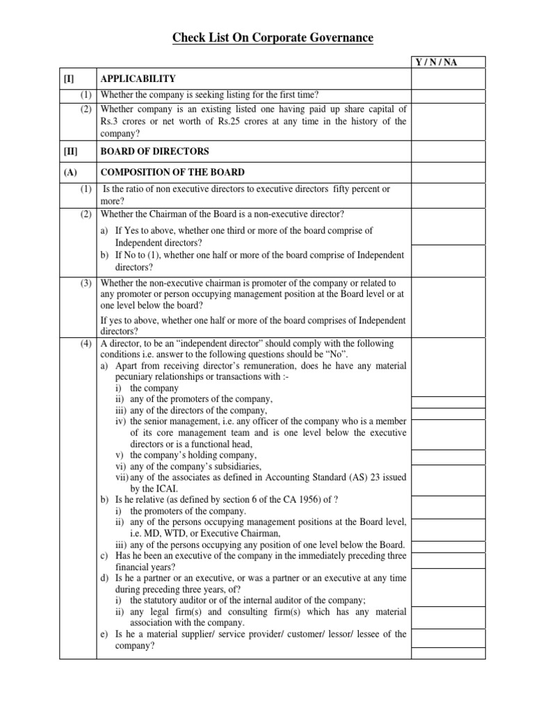 Corporate Governance Checklist | PDF | Board Of Directors | Audit Committee