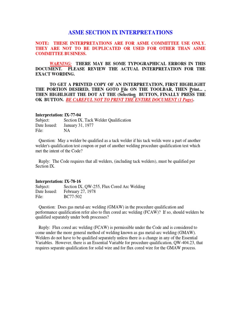 ASME Section IX Welder Interpretations | PDF | Welding | Construction