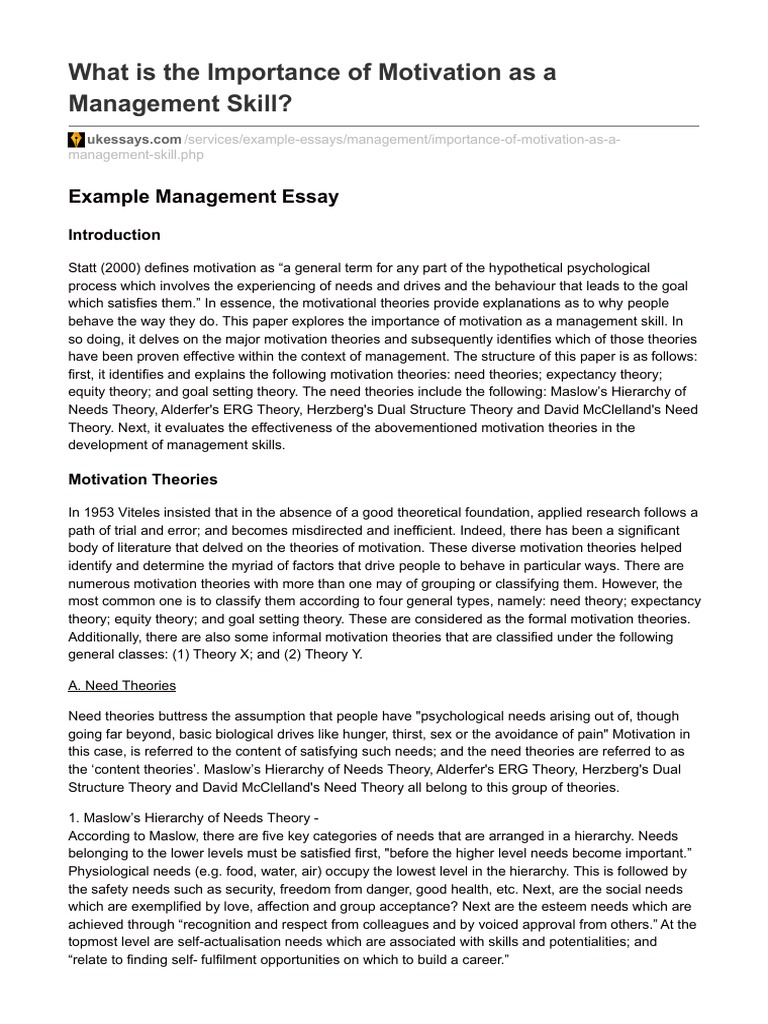What Is The Importance of Motivation As A Management Skill | PDF ...
