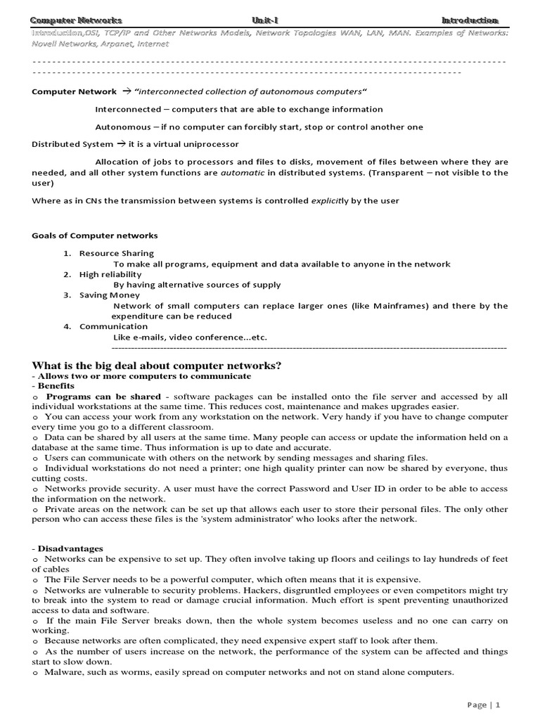 CN Unit1 8-7-10 | PDF | Network Topology | Communications Protocols