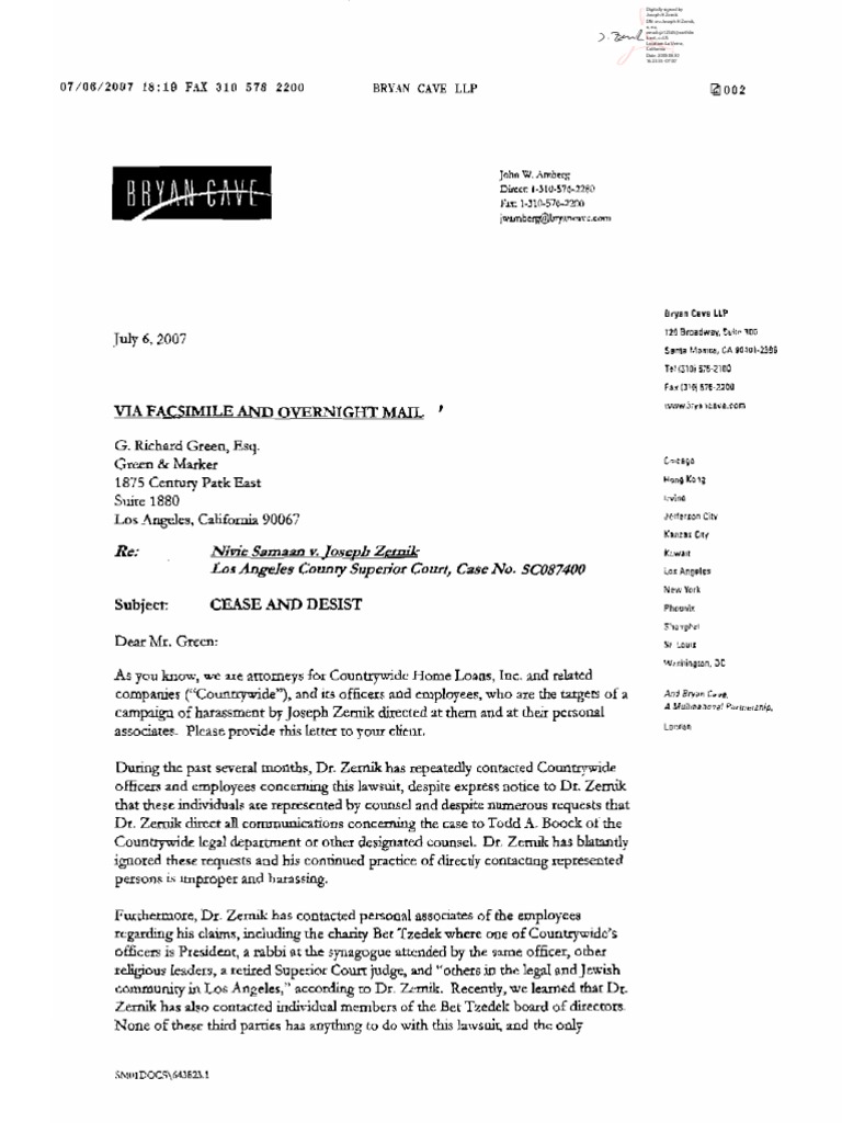 07-07-06 Samaan V Zernik (SC087400) Countrywide: Letter, False ...