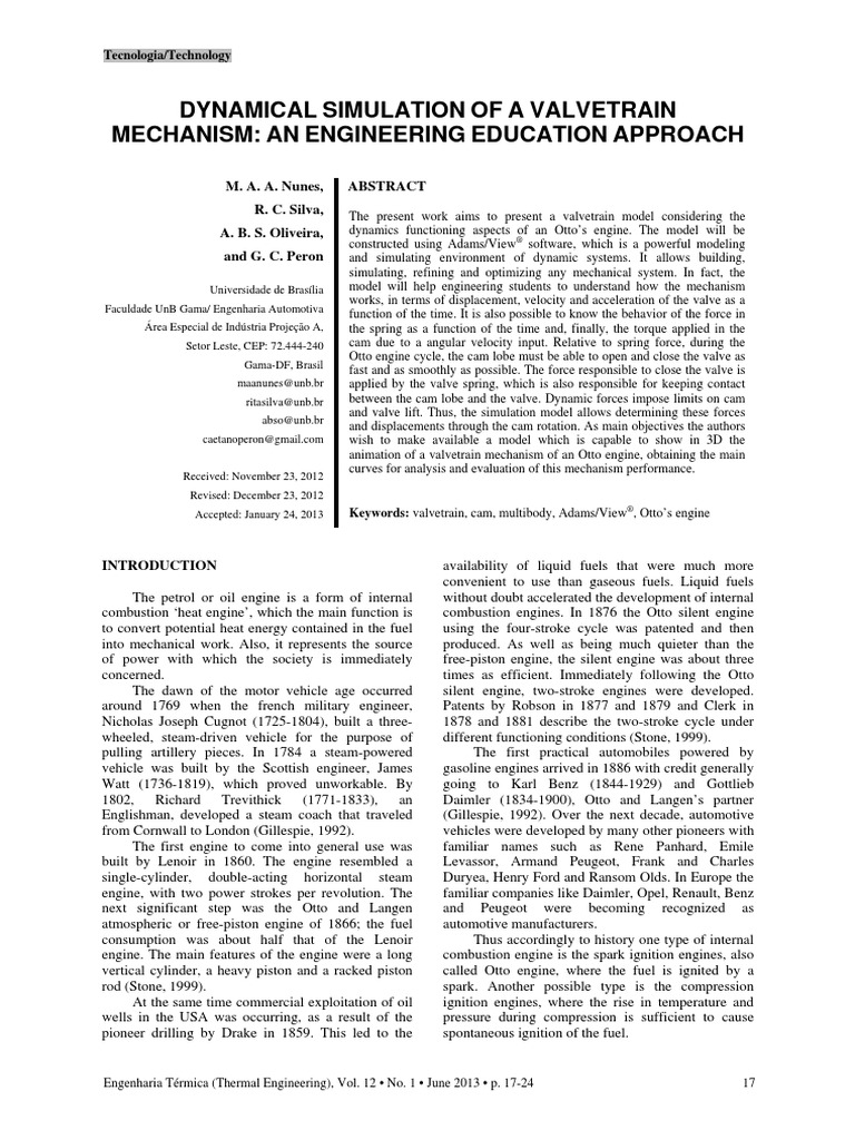 Dynamical Simulation OF A Valvetrain Mechanism: AN Engineering ...
