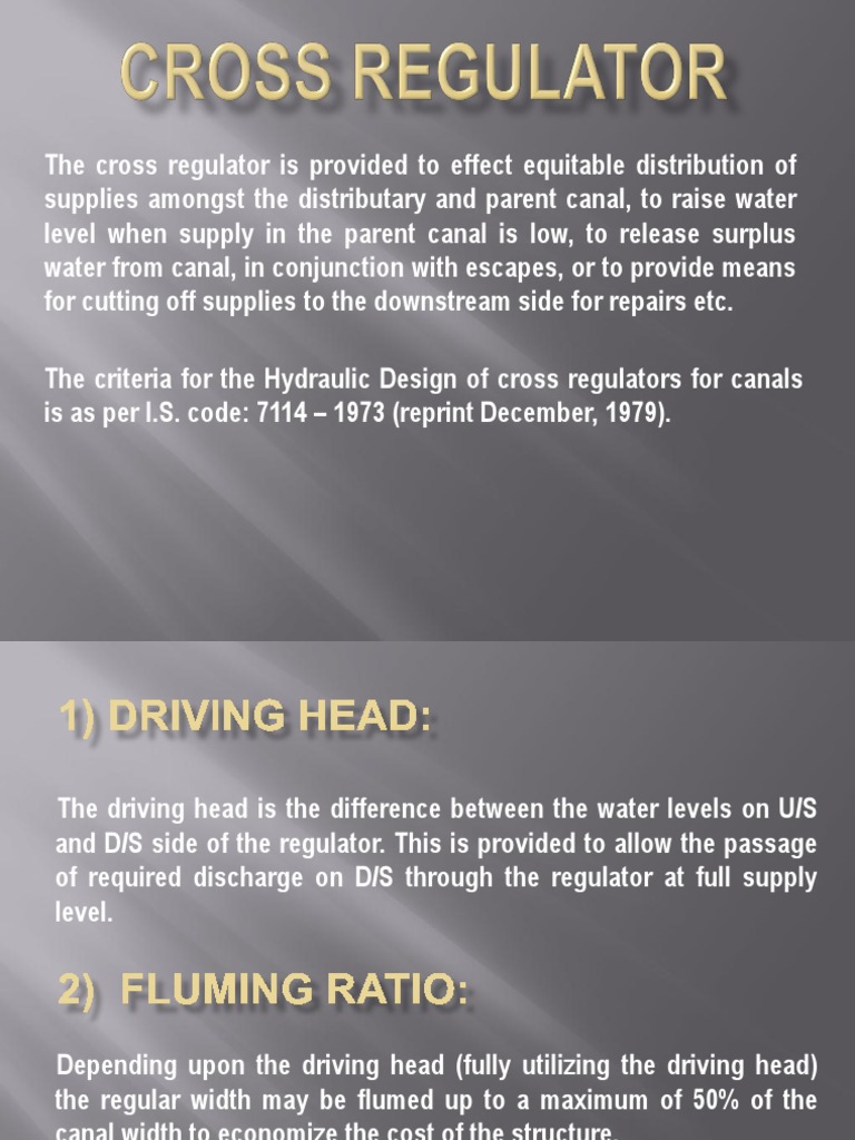 Hydraulic design and components of cross regulators and canal drops ...