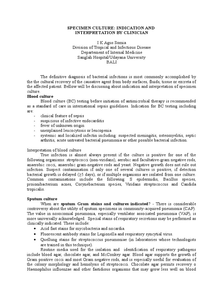 DR Agus Specimen Culture | PDF | Pneumonia | Urinary Tract Infection