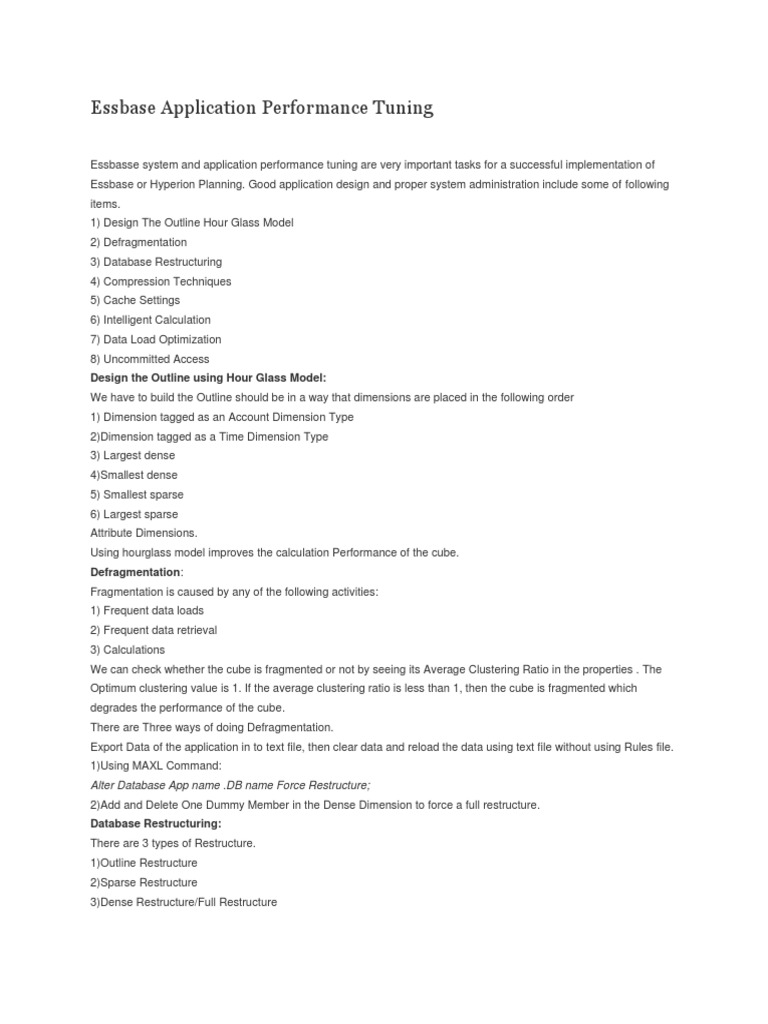 Essbase Application Performance Tuning | PDF | Cache (Computing) | Cpu Cache