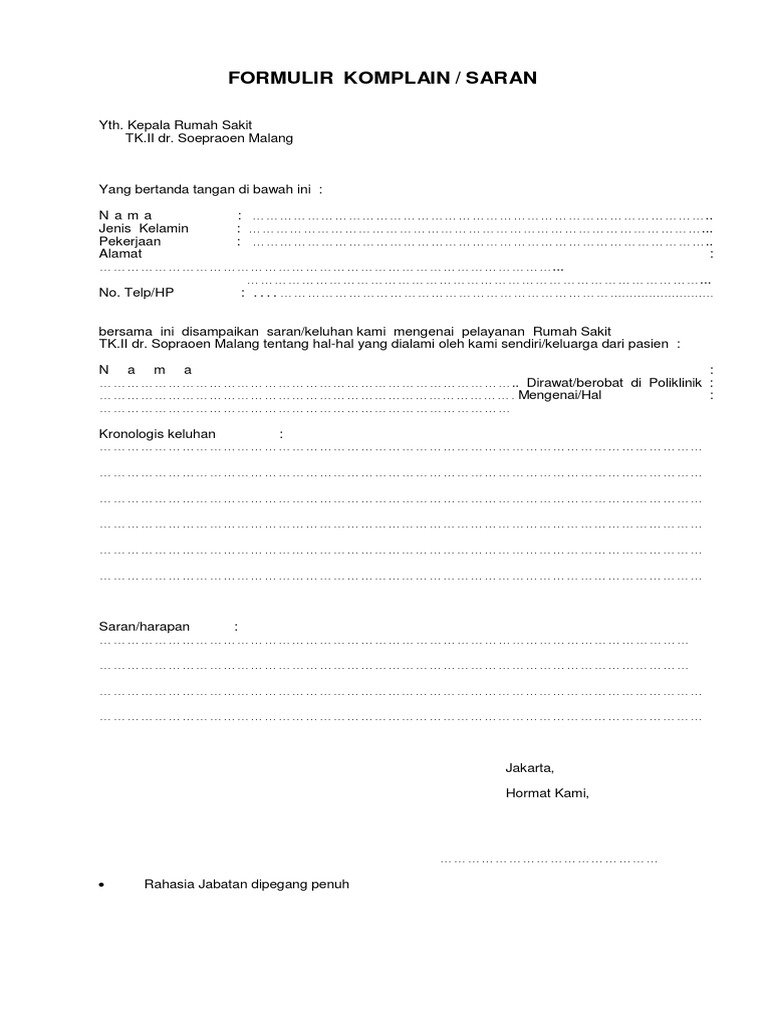 Formulir Komplain | PDF