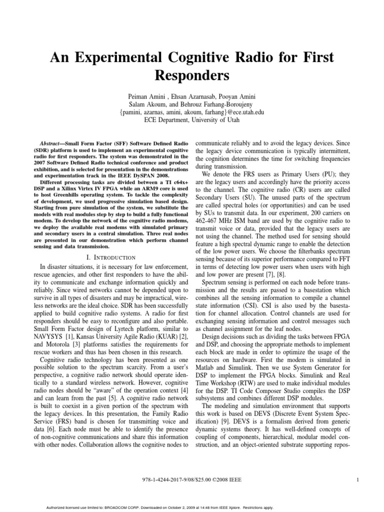 Cognitive Radio Implemenation Ieee Pdf Cognitive Radio Digital Signal Processor