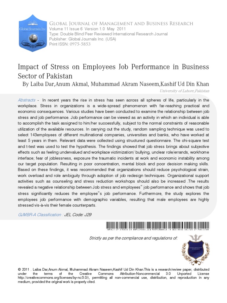 1 Impact of Stress On Employees Job Performance | PDF | Career & Growth