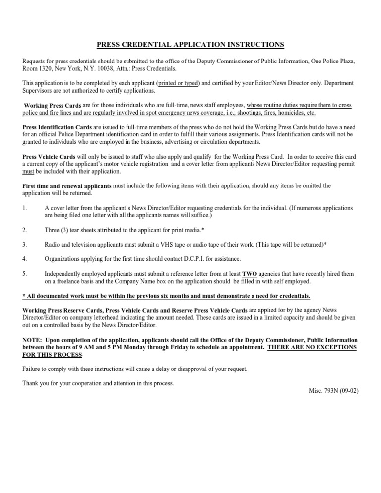 NYPD DCPI Press Credential Instructions | PDF | Credential | News