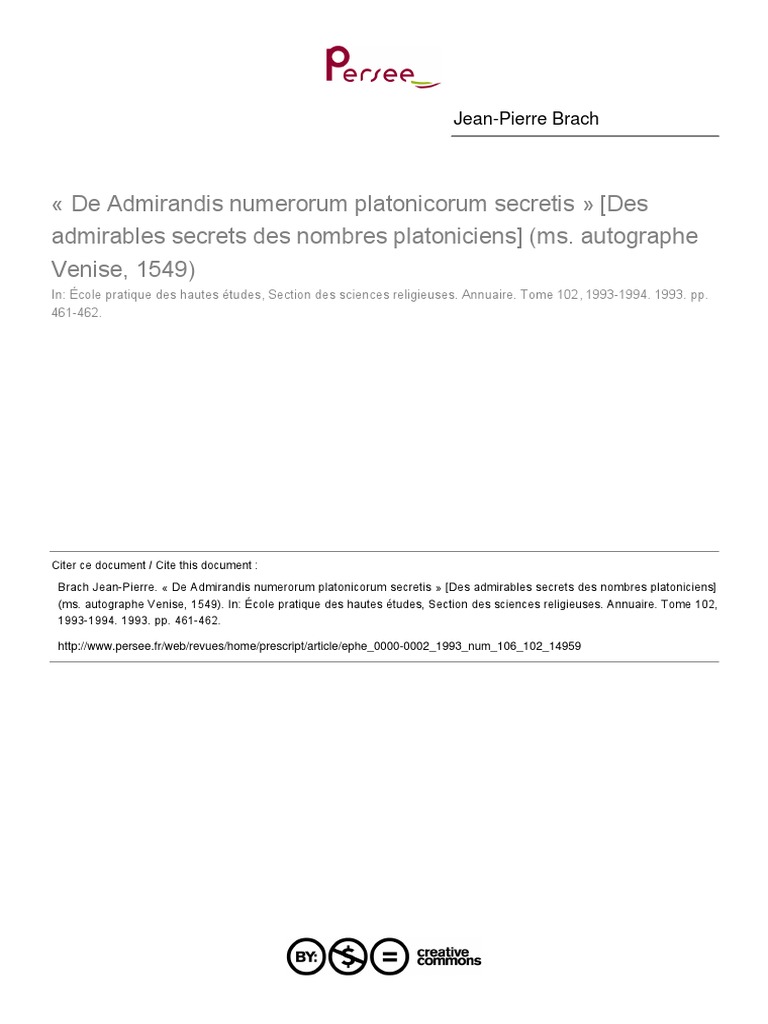 De Admirandis Numerorum Platonicorum Secretis | PDF | Platon | Doctrines et croyances religieuses