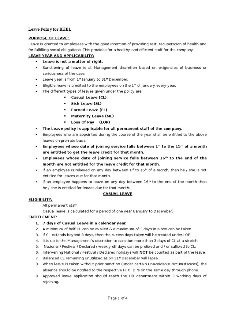 Leave Policy | PDF | Employment | Common Law