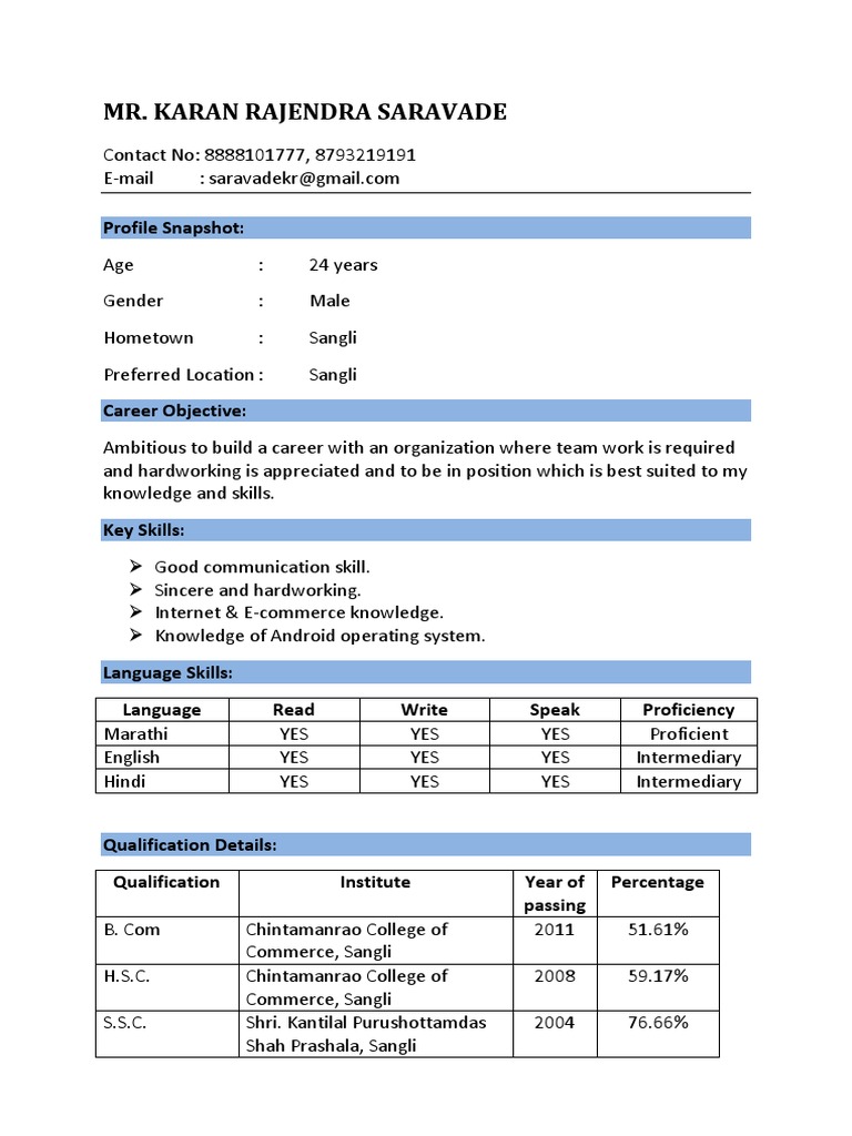 Mr. Karan Rajendra Saravade: Profile Snapshot | PDF