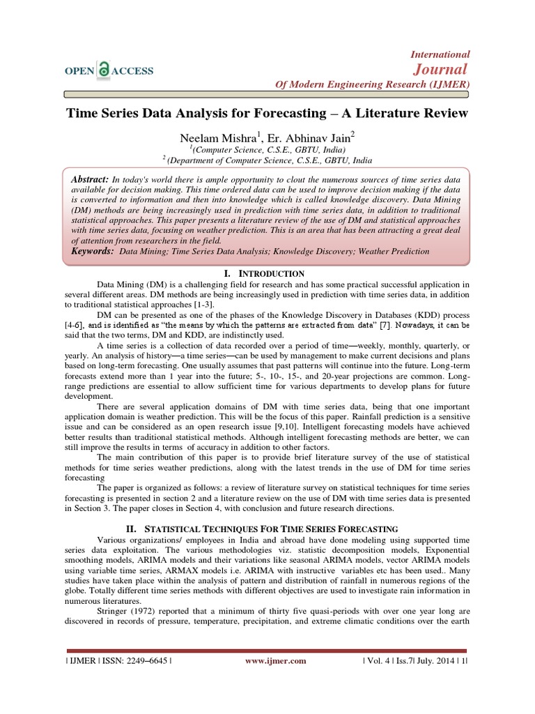 Time Series Data Analysis For Forecasting - A Literature Review | PDF | Time Series | Data Mining