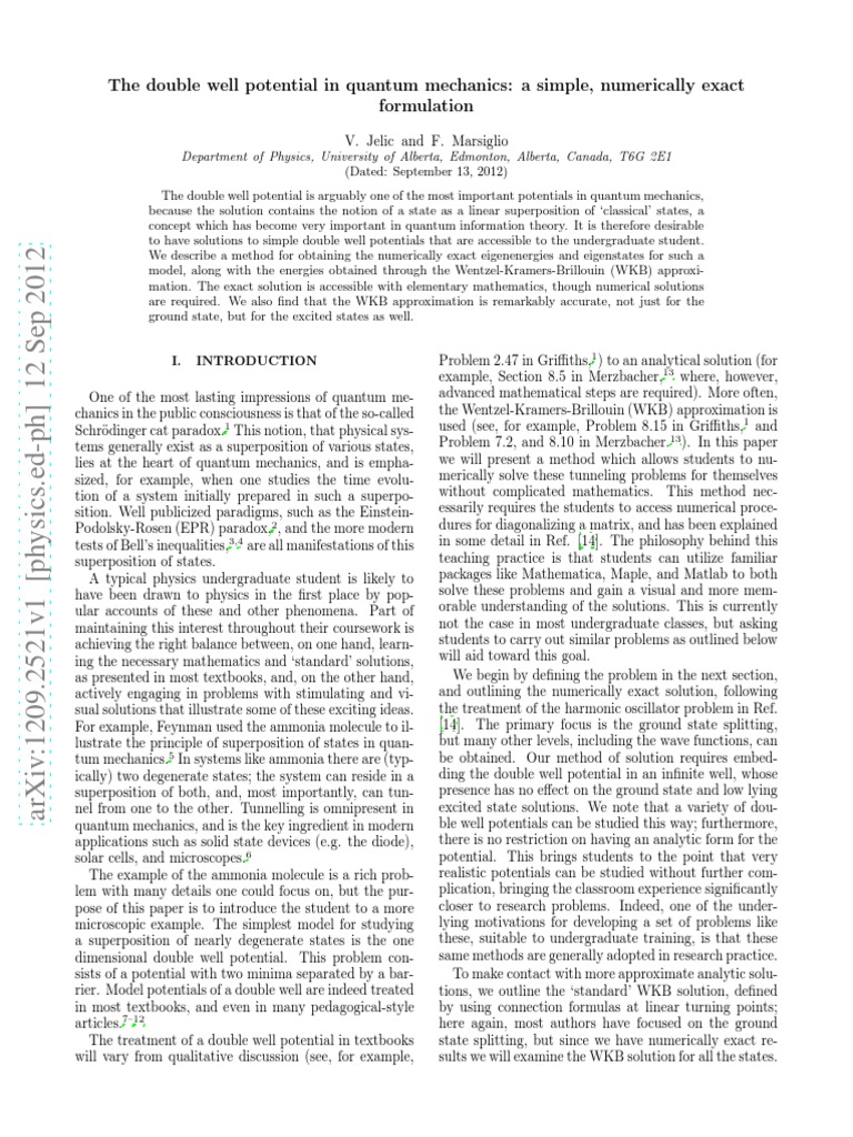 The Double Well Potential in Quantum Mechanics: A Simple, Numerically ...