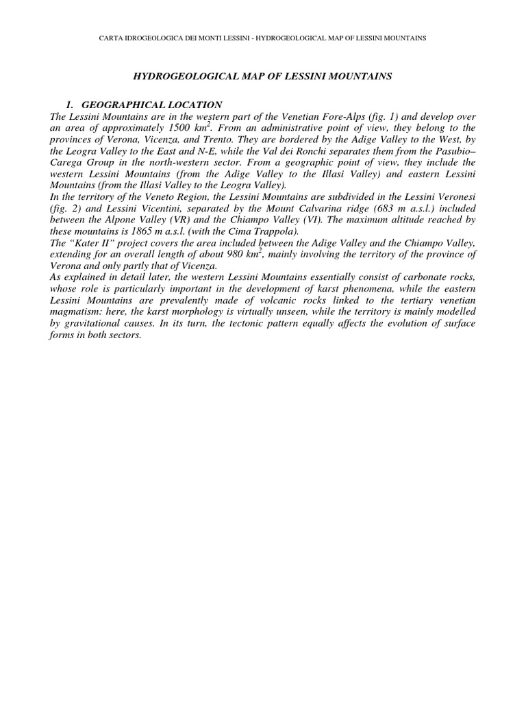 Hydrogeological Map Monti Lessini | PDF | Sinkhole | Rain