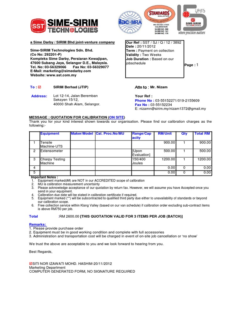 Sirim JTIP | PDF | Calibration | Business
