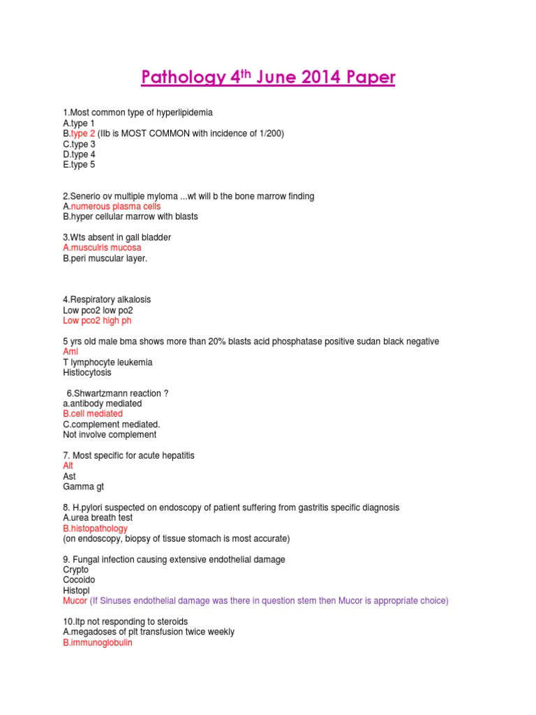 Pathology 4 June 2014 Paper: Type 2 | PDF | Pathology | Leukemia