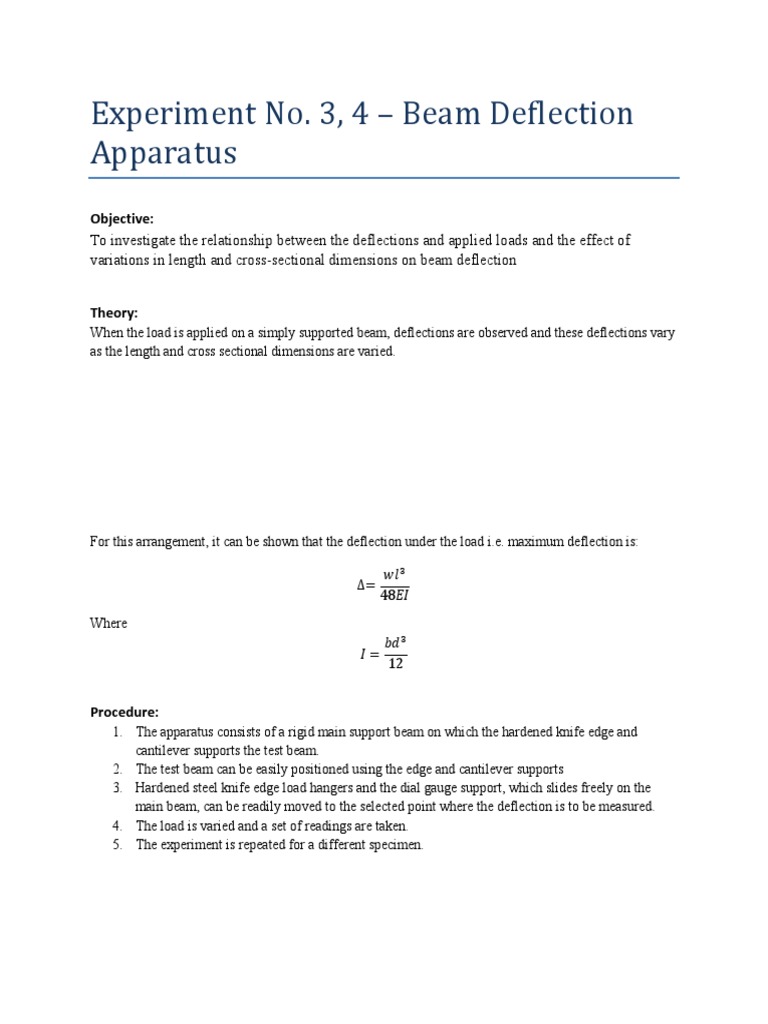 Experiment No. 3, 4 - Beam Deflection Apparatus | PDF | Beam (Structure ...