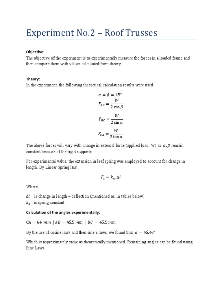 Experiment No.2 - Roof Trusses | PDF | Teaching Methods & Materials ...