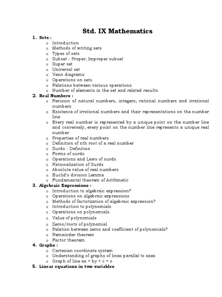 Std. IX Mathematics: 1. Sets | PDF | Circle | Triangle