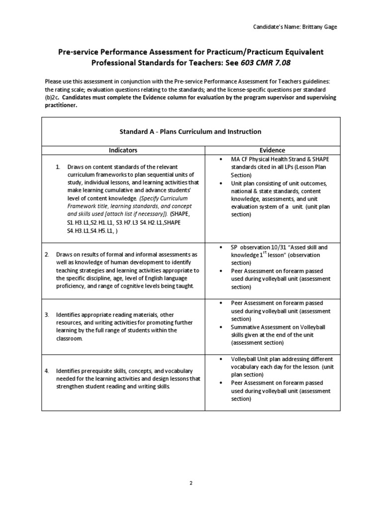 Pre-Service Performance Assessment For Practicum/Practicum Equivalent ...