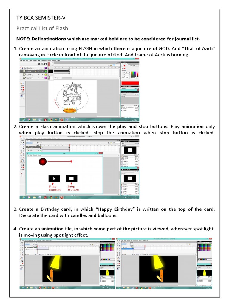 Practical List of Flash: Ty Bca Semister-V | PDF | Flash (Photography ...