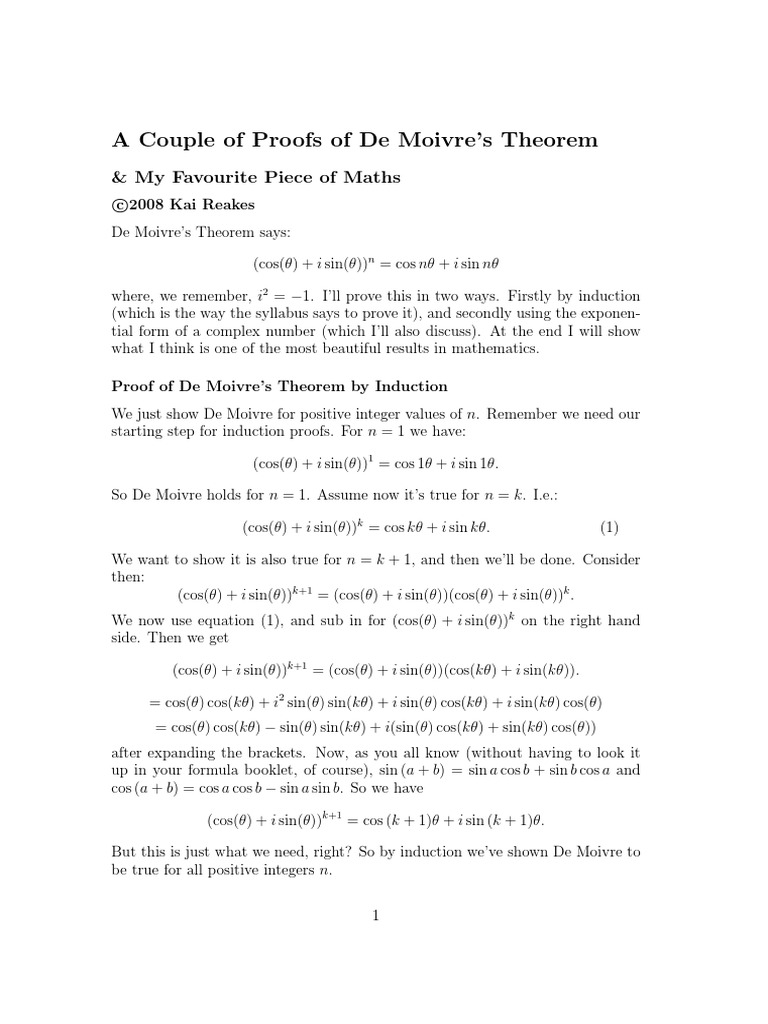 Proofs of De Moivre’s Theorem | Trigonometric Functions | Sine